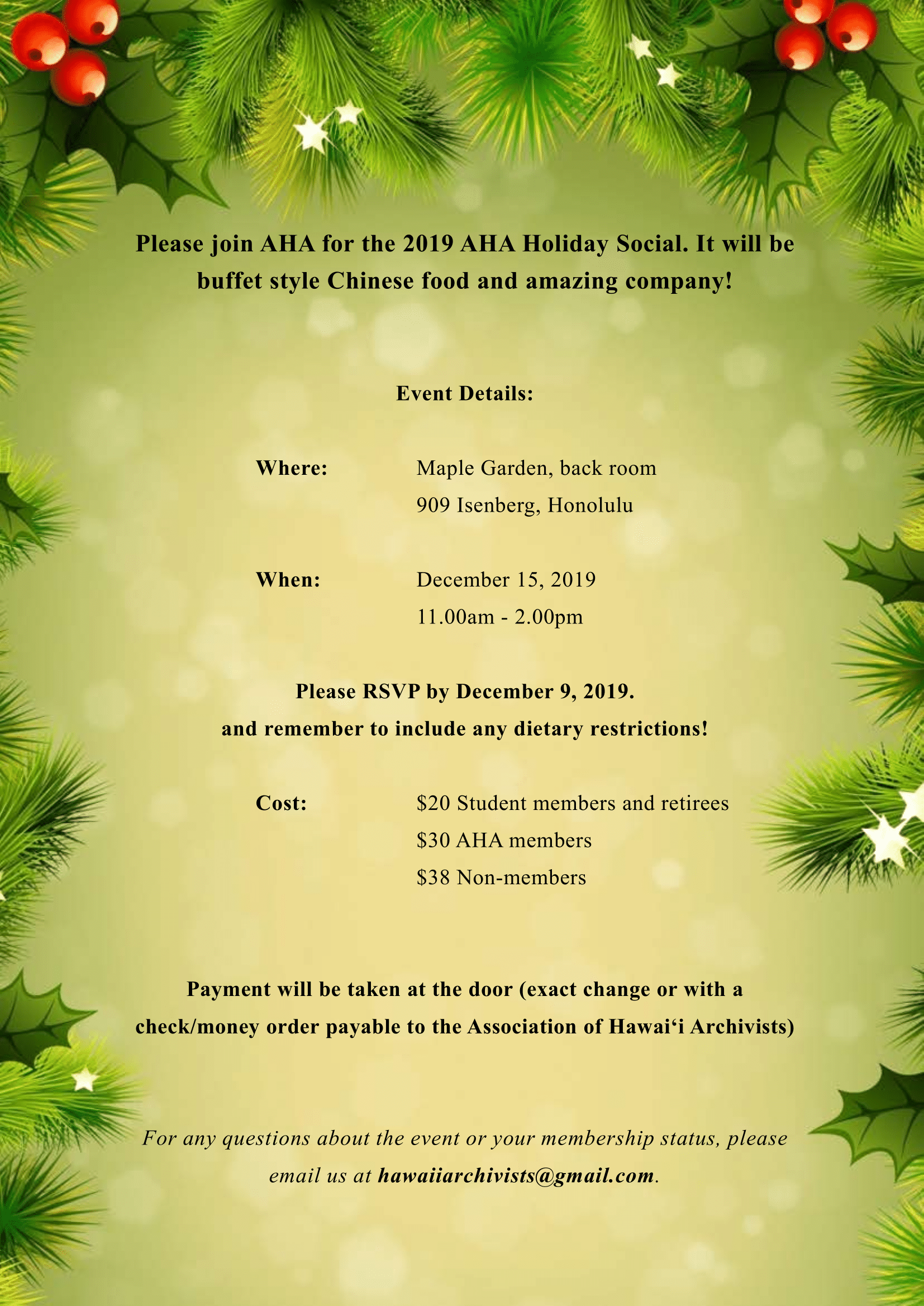 AHA Holiday Social 2019 – Association of Hawaiʻi Archivists